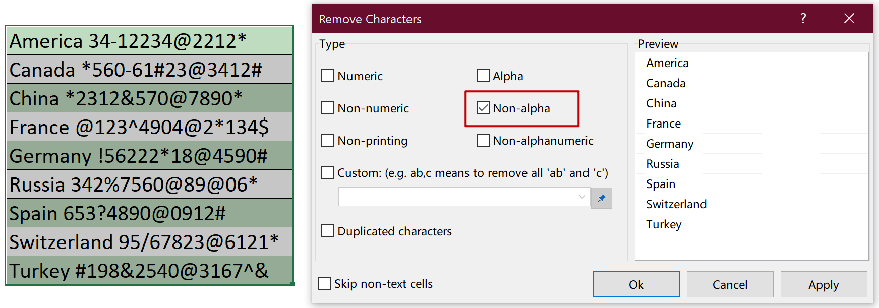 Quickly remove numeric, alphabetic, non-printable or alphanumeric ...