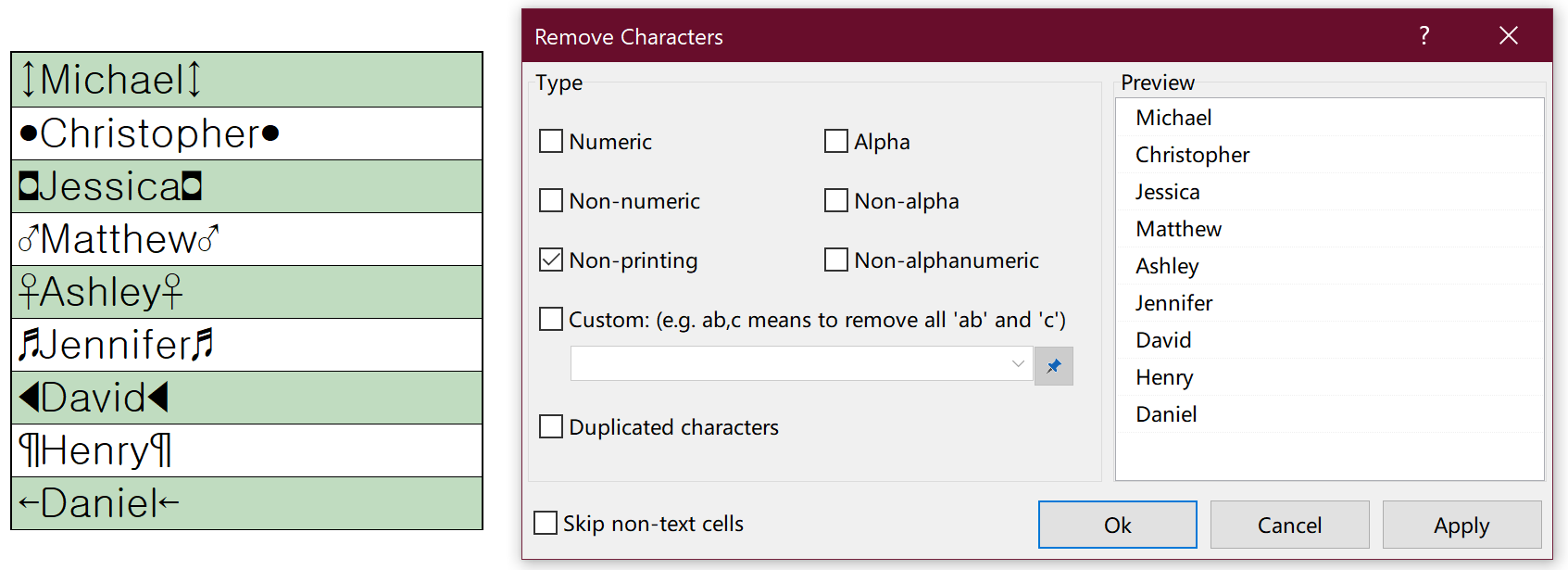 Quickly remove numeric, alphabetic, non-printable or alphanumeric ...