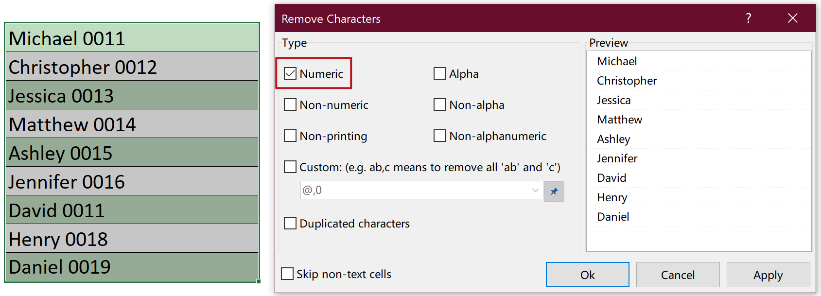 Quickly remove numeric, alphabetic, non-printable or alphanumeric ...