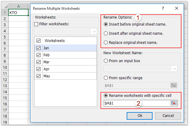 Quickly rename multiple worksheets in Excel