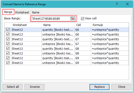 Quickly replace or change names in formulas with cell reference in Excel