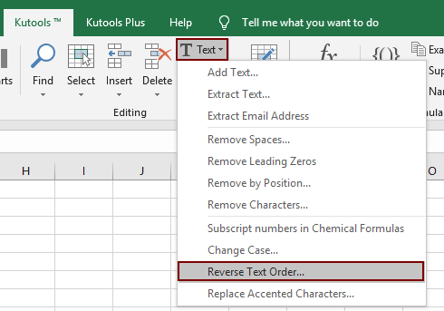 Quickly reverse text string or words order in Excel