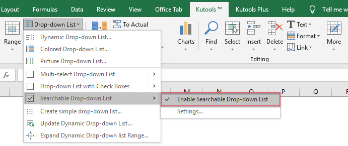 Quickly create searchable or autocomplete drop down list in Excel