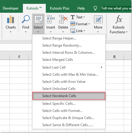 Easily select non-blank or non-empty cells in a range in Excel