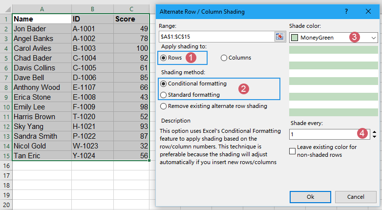 Quickly shade or color every other row / column in Excel