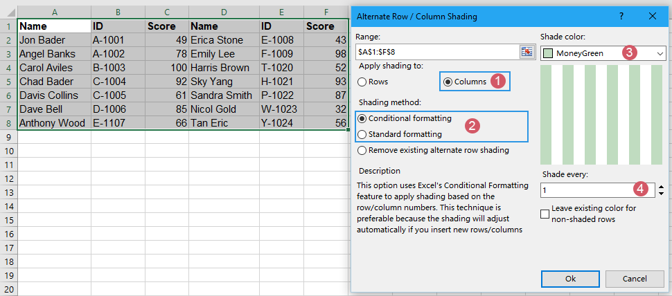 Quickly shade or color every other row / column in Excel