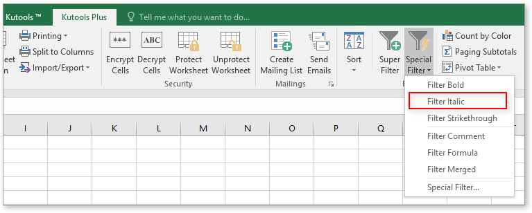 Easily filter all cells by italics in Excel