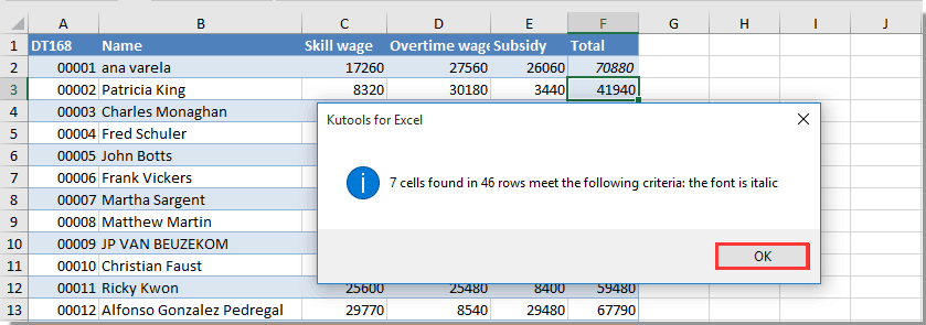 Easily filter all cells by italics in Excel