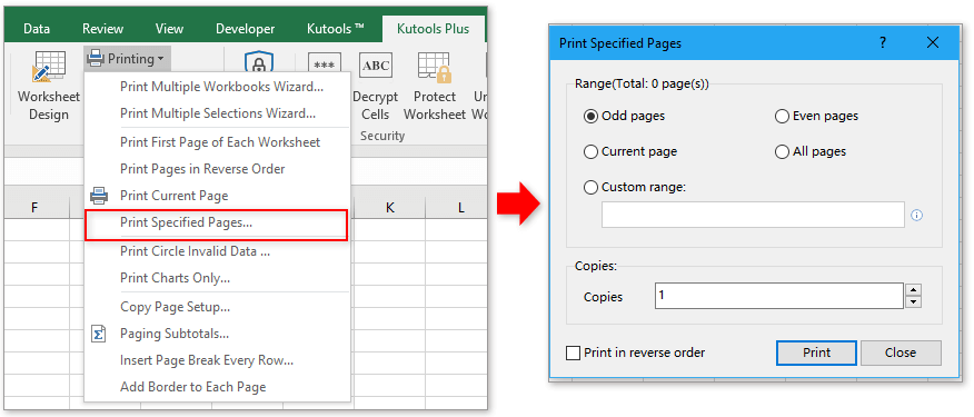 Easily print only specific, even or odd pages in Excel