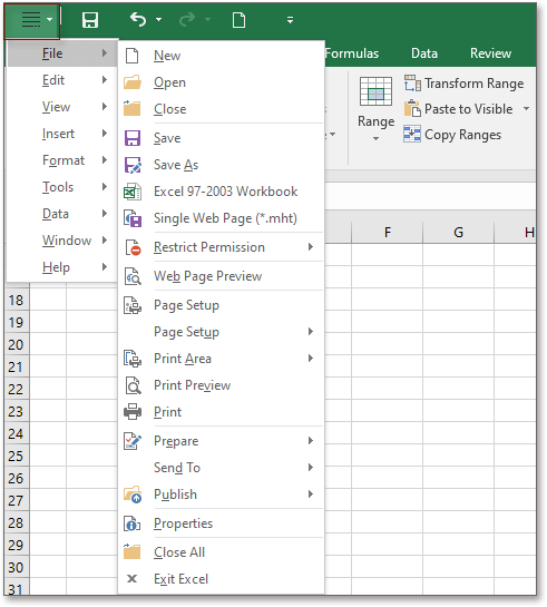 Display classic menu in Excel 2007 or later versions