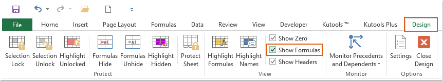 Easily show or display all cell formulas in Excel