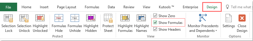 Easily show or display all cell formulas in Excel