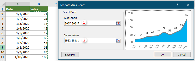 Easily create an area chart with smooth lines in Excel