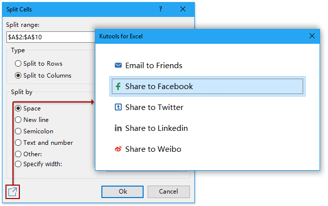 Quickly split cell contents by space / newline / comma / period or ...