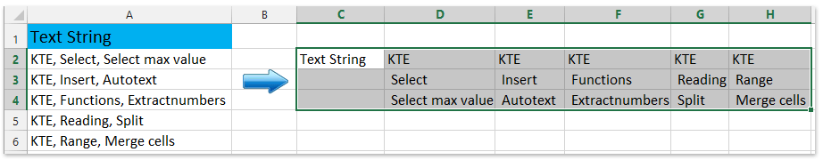 Quickly split cell contents by space / newline / comma / period or other delimiters in Excel