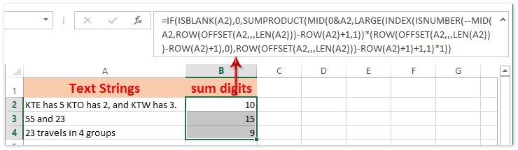 Sume rápidamente todos los dígitos / números en una celda en Excel