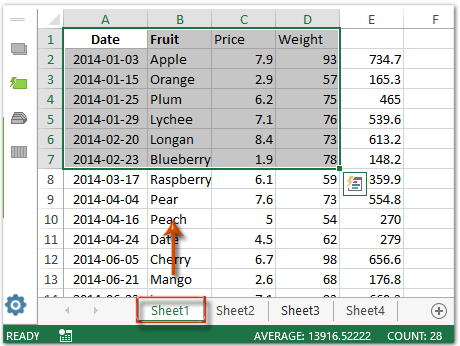Synchronous select same cells in all worksheets of Excel