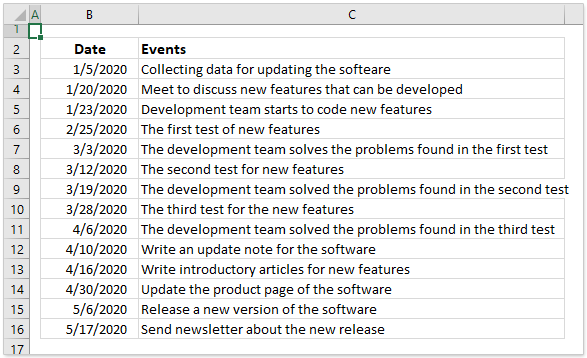 Excel에서 타임 라인 마일스톤 차트를 빠르게 생성