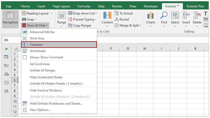 Quickly Toggle All Hidden Columns To Be Visible Or Invisible In Excel
