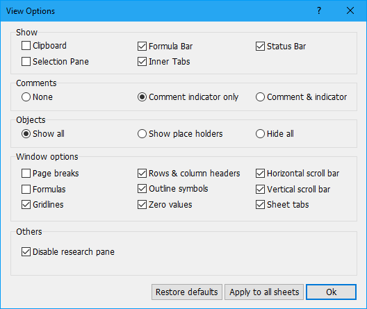 Quickly toggle workbook and worksheet settings in Excel