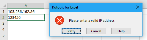 Quickly set data validation to accept only IP addresses in Excel