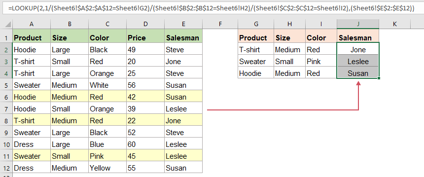 Easily Vlookup with multiple criteria in Excel