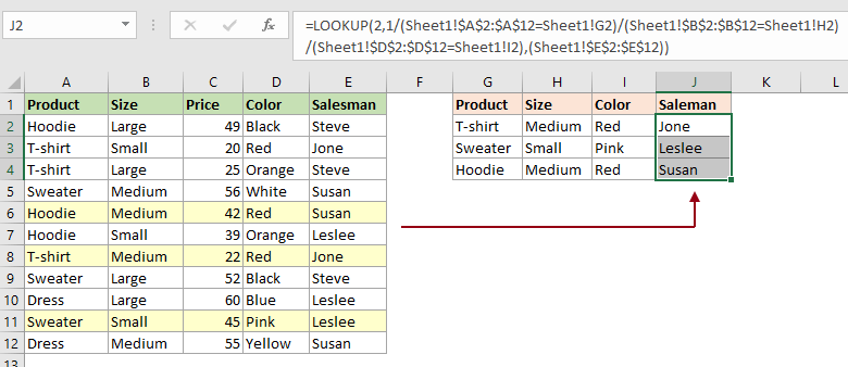 Easily Vlookup with multiple criteria in Excel