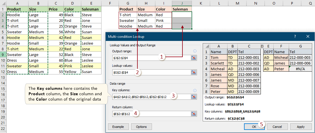 Easily Vlookup with multiple criteria in Excel