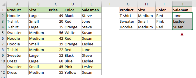 Easily Vlookup with multiple criteria in Excel