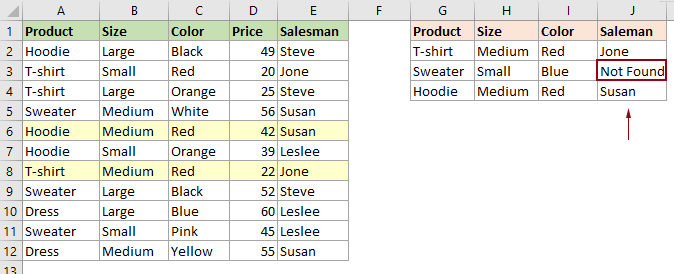 Easily Vlookup with multiple criteria in Excel