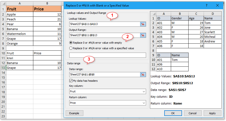 Replace #N/A or zero in VLOOKUP with blank or specified text in Excel