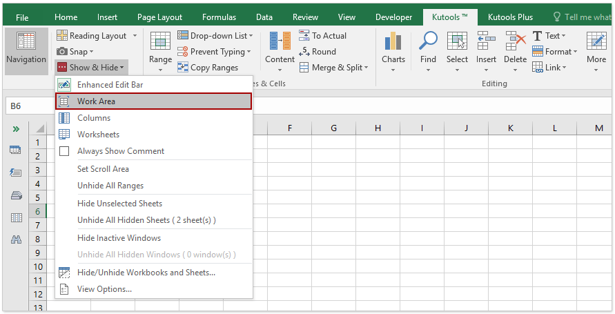 Change working area size: show or hide ribbon, formula bar, and status ...