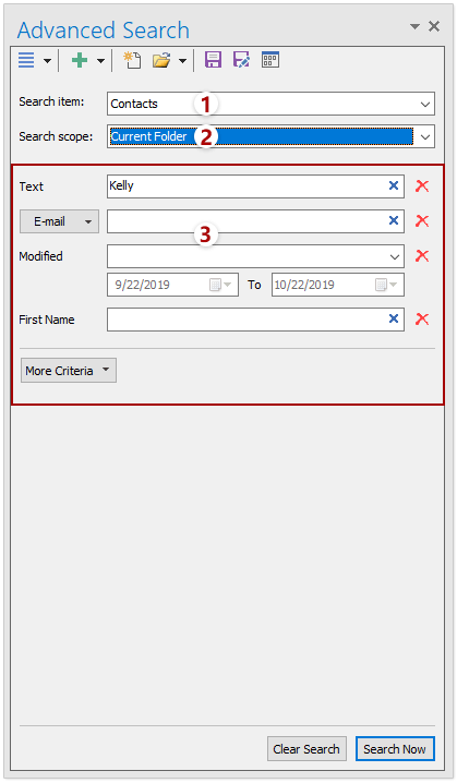 Quickly search contacts by multiple criteria in Outlook