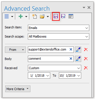 Advanced search email and save custom search in Outlook