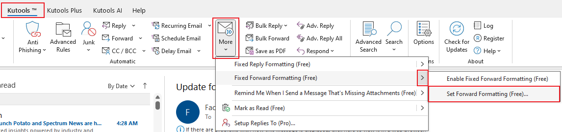 Always forward Emails in a fixed format (such as html, plain text ...