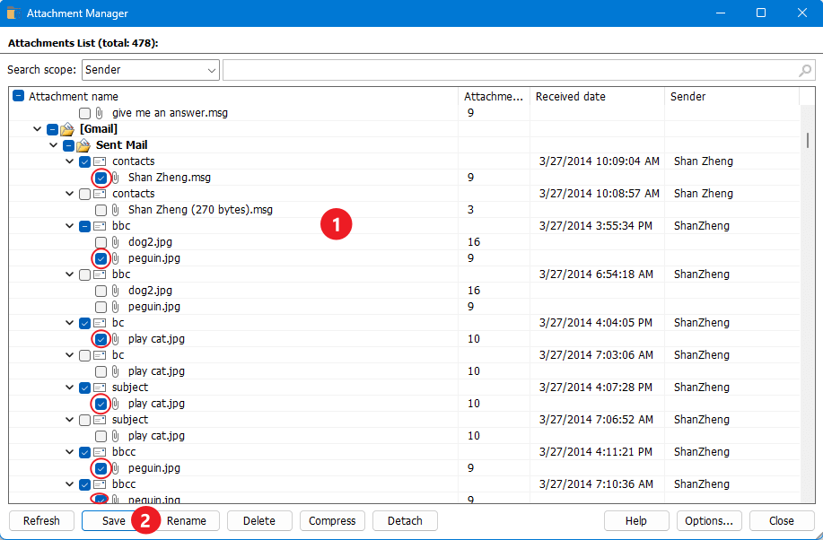 Attachment Manager: Save/delete/compress/detach all attachments in Outlook