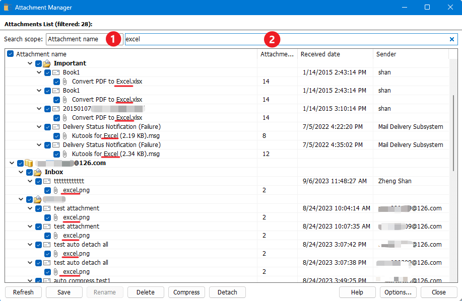 Attachment Manager: Save/delete/compress/detach all attachments in Outlook