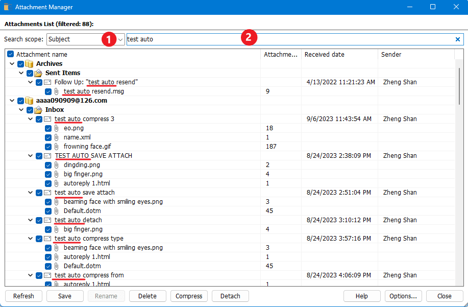 Attachment Manager: Save/delete/compress/detach all attachments in Outlook
