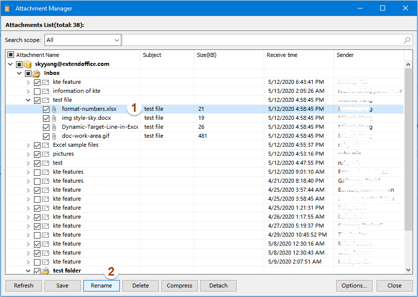 Attachment Manager: Save/delete/compress/detach all attachments in Outlook