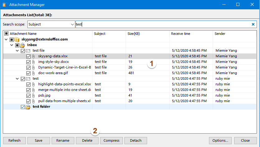 Attachment Manager: Save/delete/compress/detach all attachments in Outlook