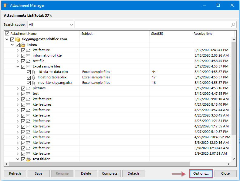 Attachment Manager: Save/delete/compress/detach all attachments in Outlook