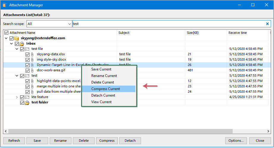 Attachment Manager: Save/delete/compress/detach all attachments in Outlook