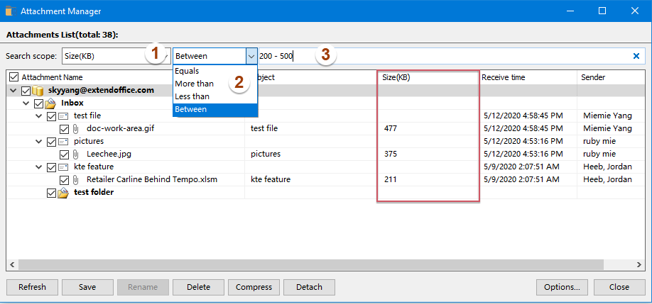Attachment Manager: Save/delete/compress/detach all attachments in Outlook