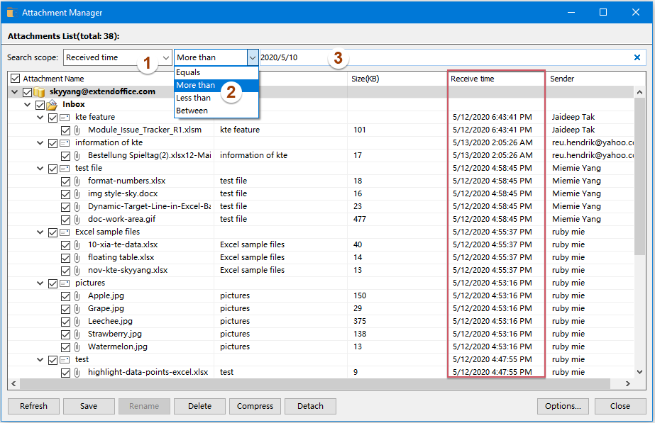 Attachment Manager: Save/delete/compress/detach all attachments in Outlook