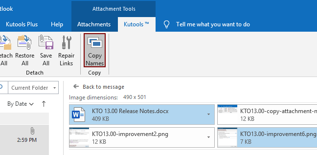 Easily copy attachments names in an Outlook email to the clipboard