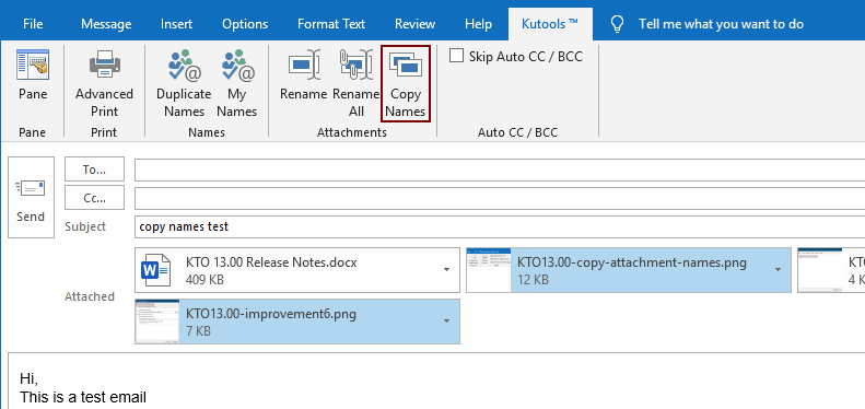 Easily copy attachments names in an Outlook email to the clipboard