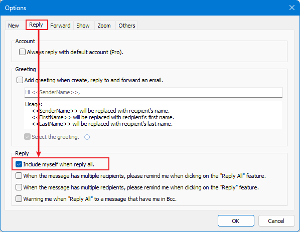 Including myself when replying all in Outlook