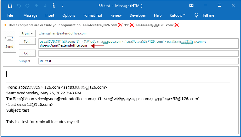 Including myself when replying all in Outlook