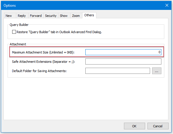 Quickly increase or change maximum attachment size limit in Outlook