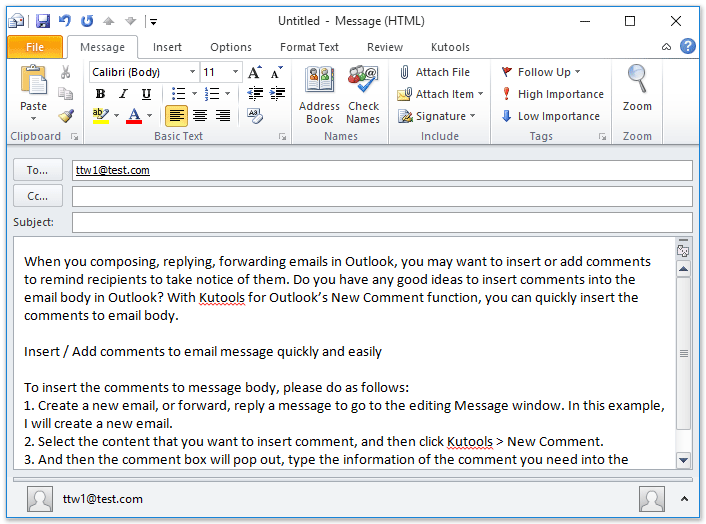 Quickly insert / add comments to email message in Outlook